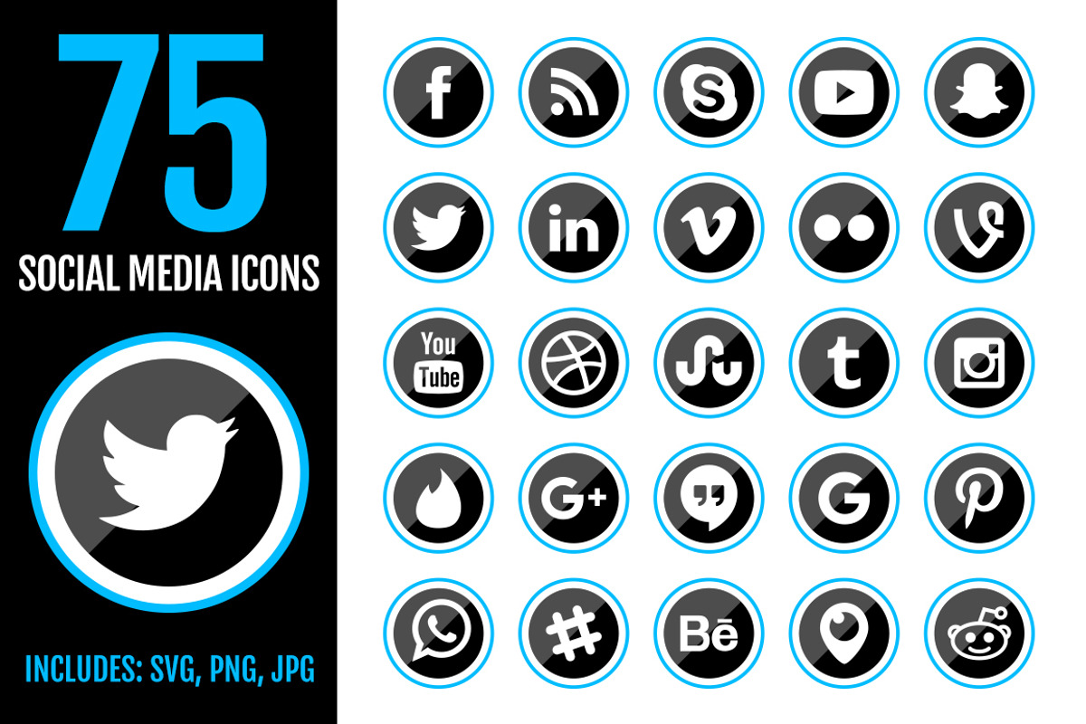 75 Blue Social Media Icons, an Icon by Designs By Alfredo