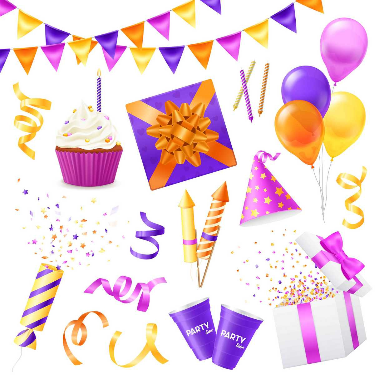 Colored realistic party icon set, an Icon by Macrovector | Creative Market