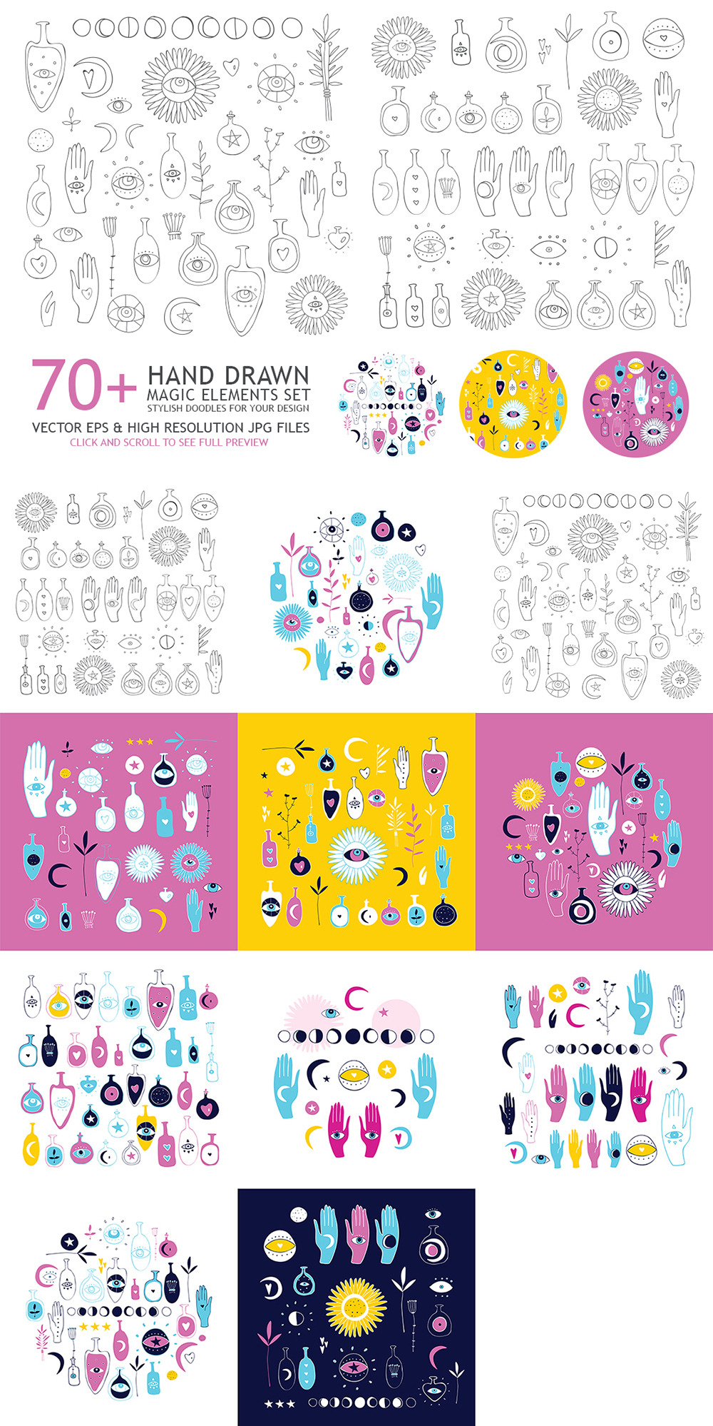 70 + hand drawn Magic elements set | Decorative Illustrations ...