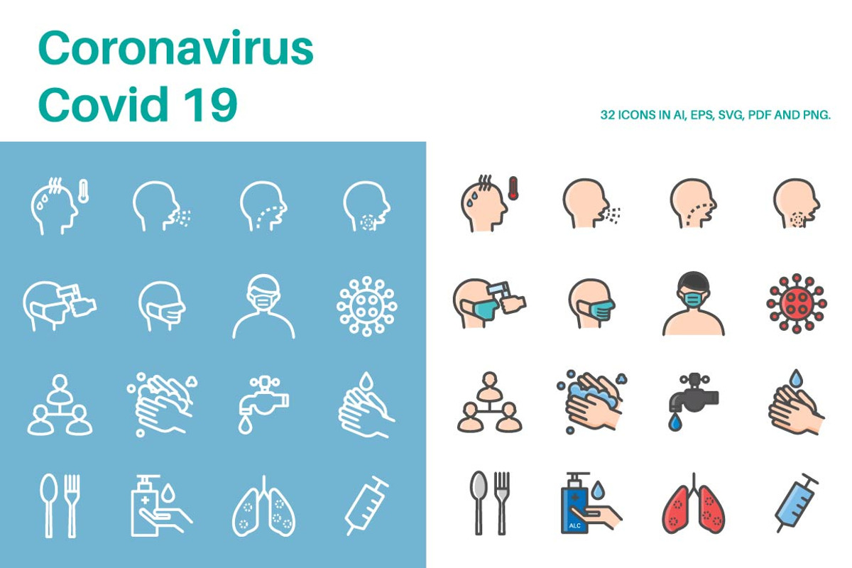 Corona virus Covid-19 Icons Vector, an Outline Icon by Karawan