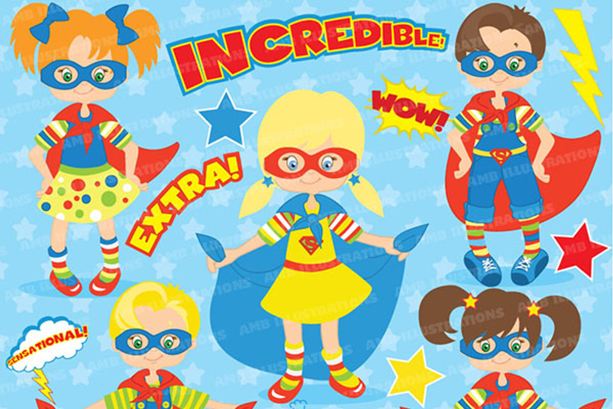 Superhero Kids Clipart AMB-113, an Illustration by AMBillustrations