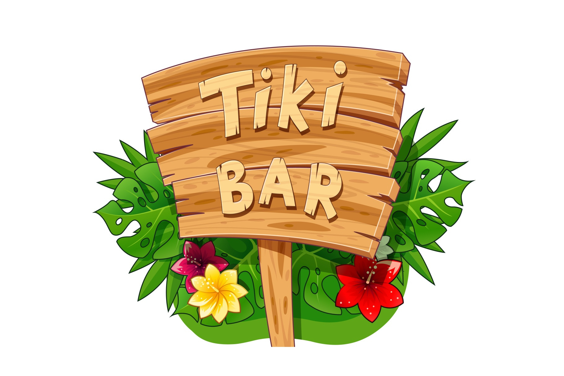 Tiki bar wooden banner. Hawaiian, a Decorative Illustration by Aleksangel