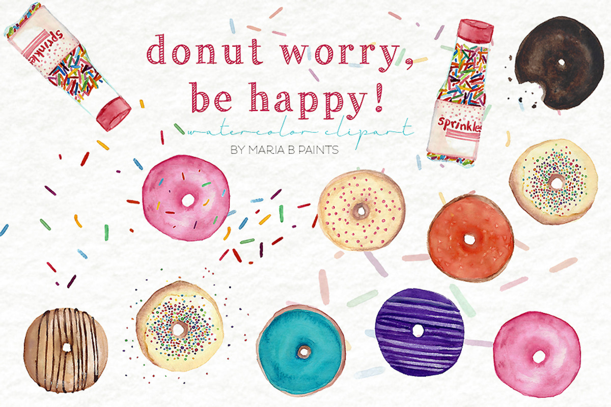 Donuts & Sprinkles Clipart Set, an Illustration by Maria B. Paints