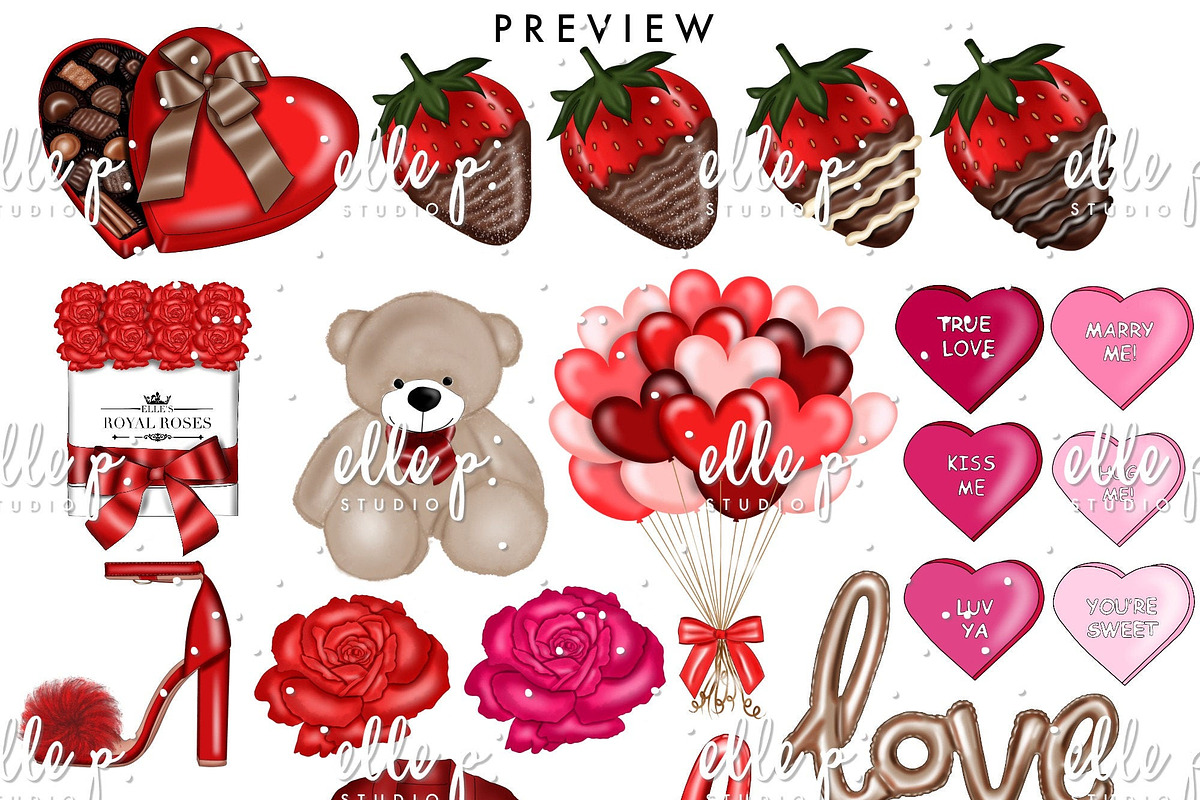 HUGE Valentine's Day Clipart Bundle, an Illustration by Elle P. Studio