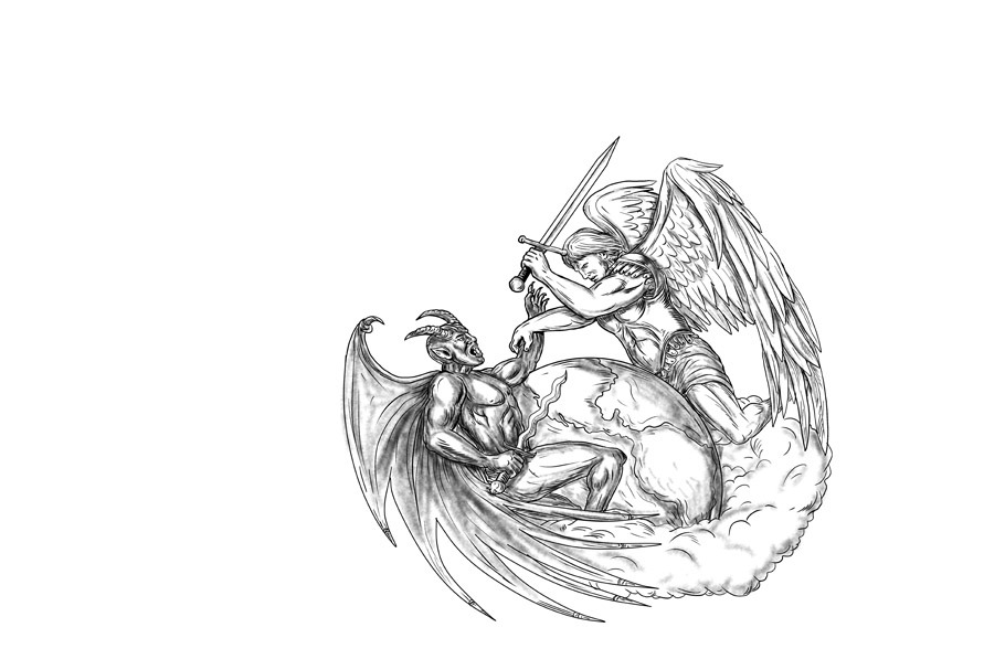 Angel Fighting Demon over Earth Worl, a Decorative Illustration by ...