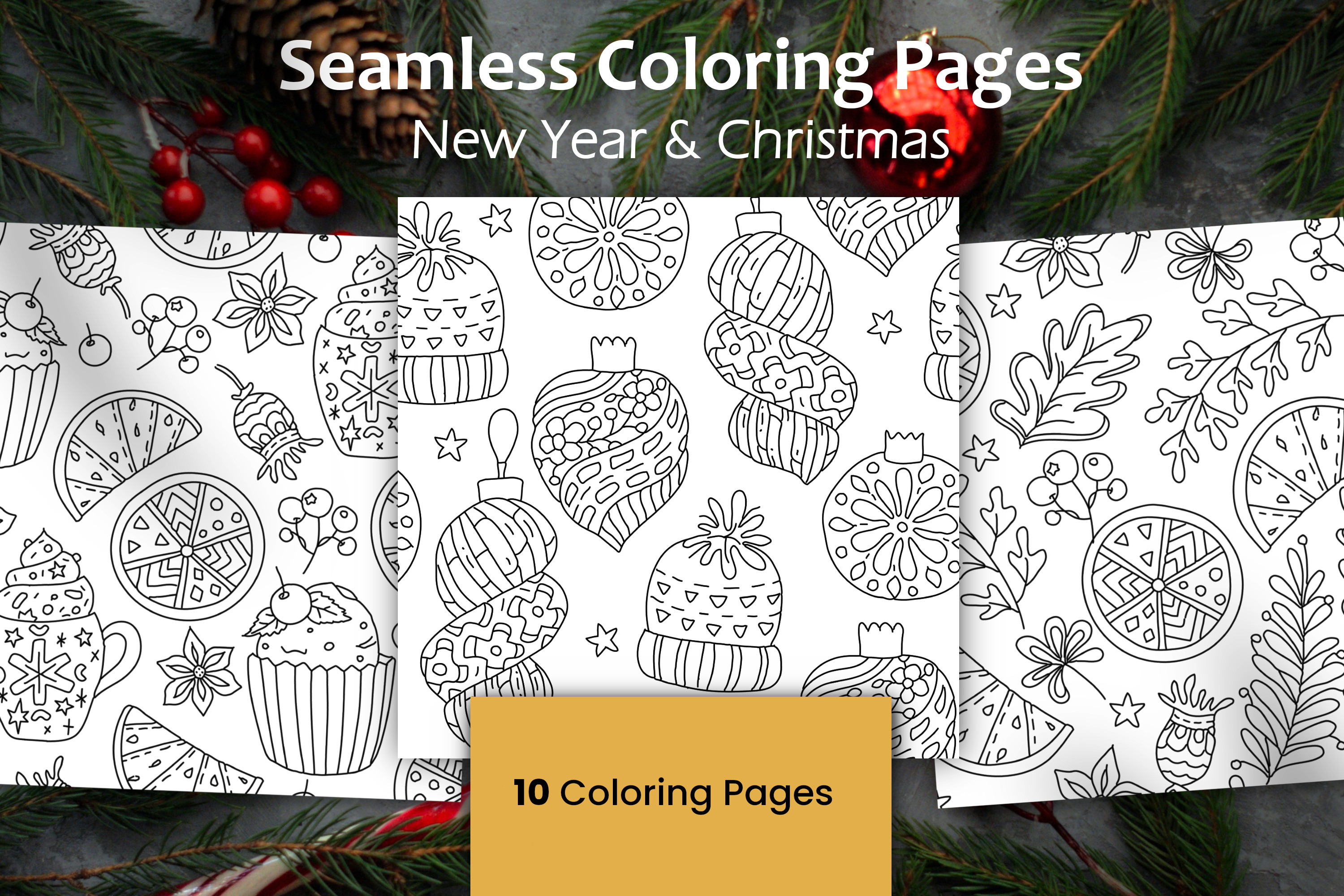 Seamless Coloring Pages | Christmas | Creative Market