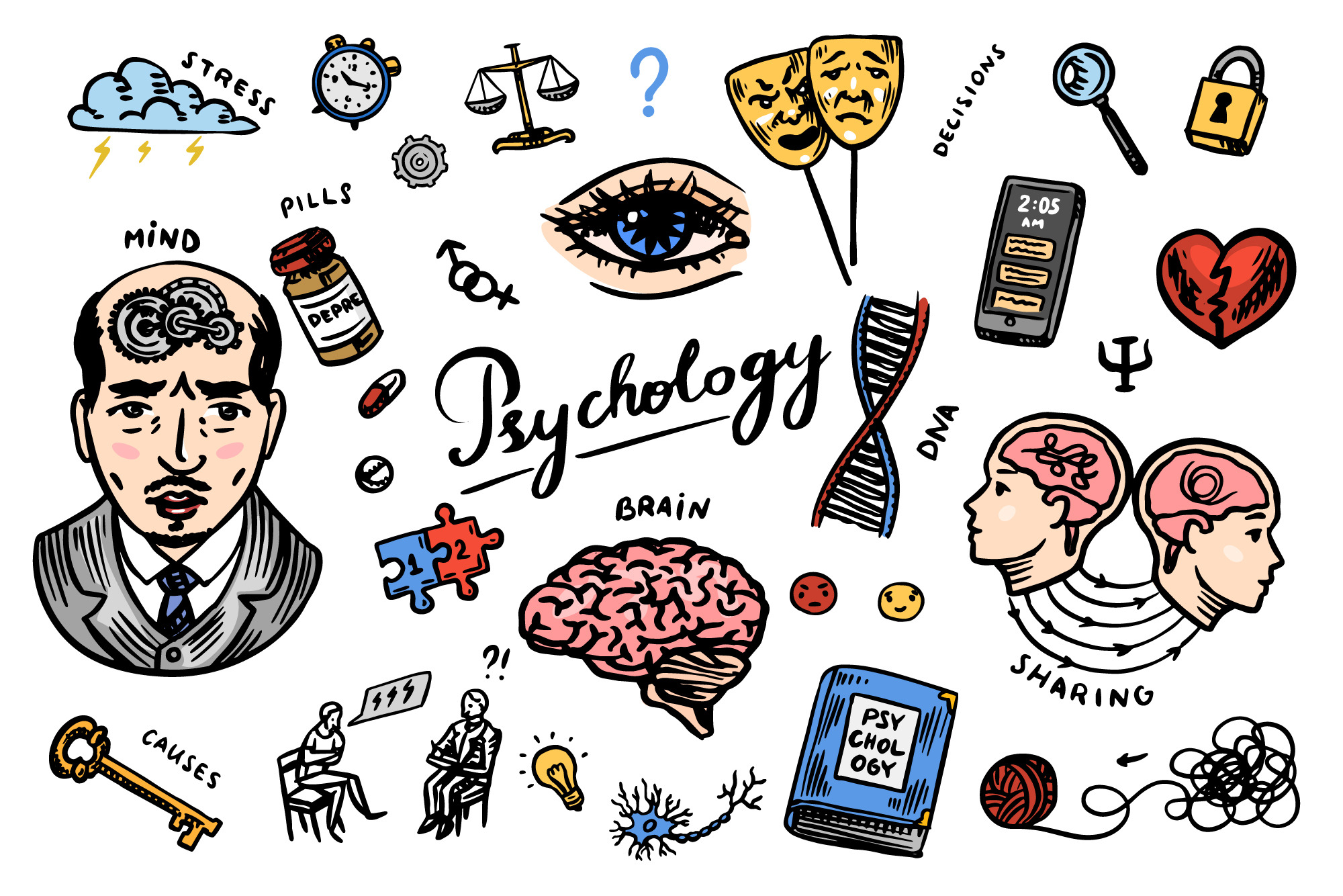 Psychology science symbols Draw sign, an Education Illustration by ...