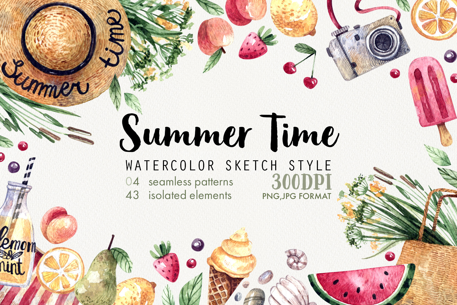 SUMMER TIME watercolor set, an Illustration by Watercolor by Tonia Tkach