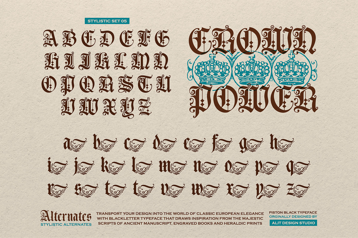 Piston Black Typeface, a Blackletter Font by alit design