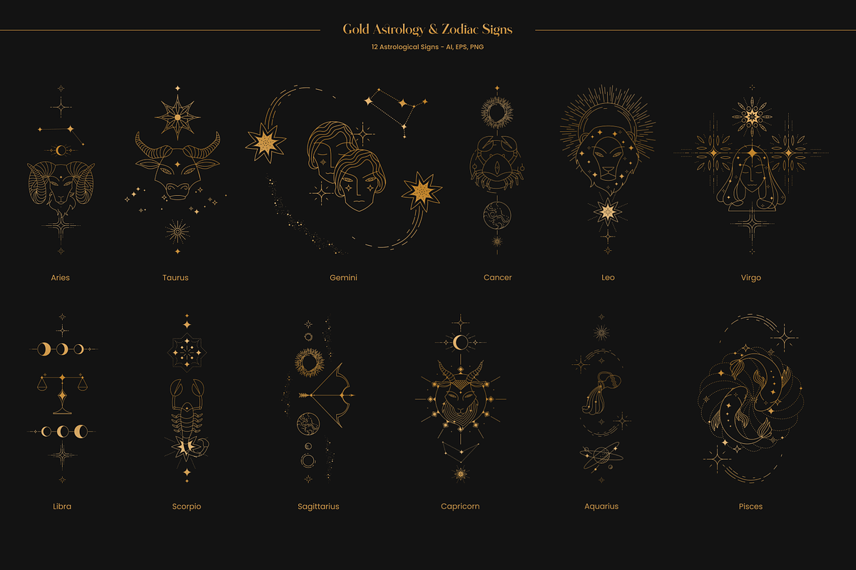 Gold Astrology & Zodiac Signs, an Object Illustration by Promo Graphics