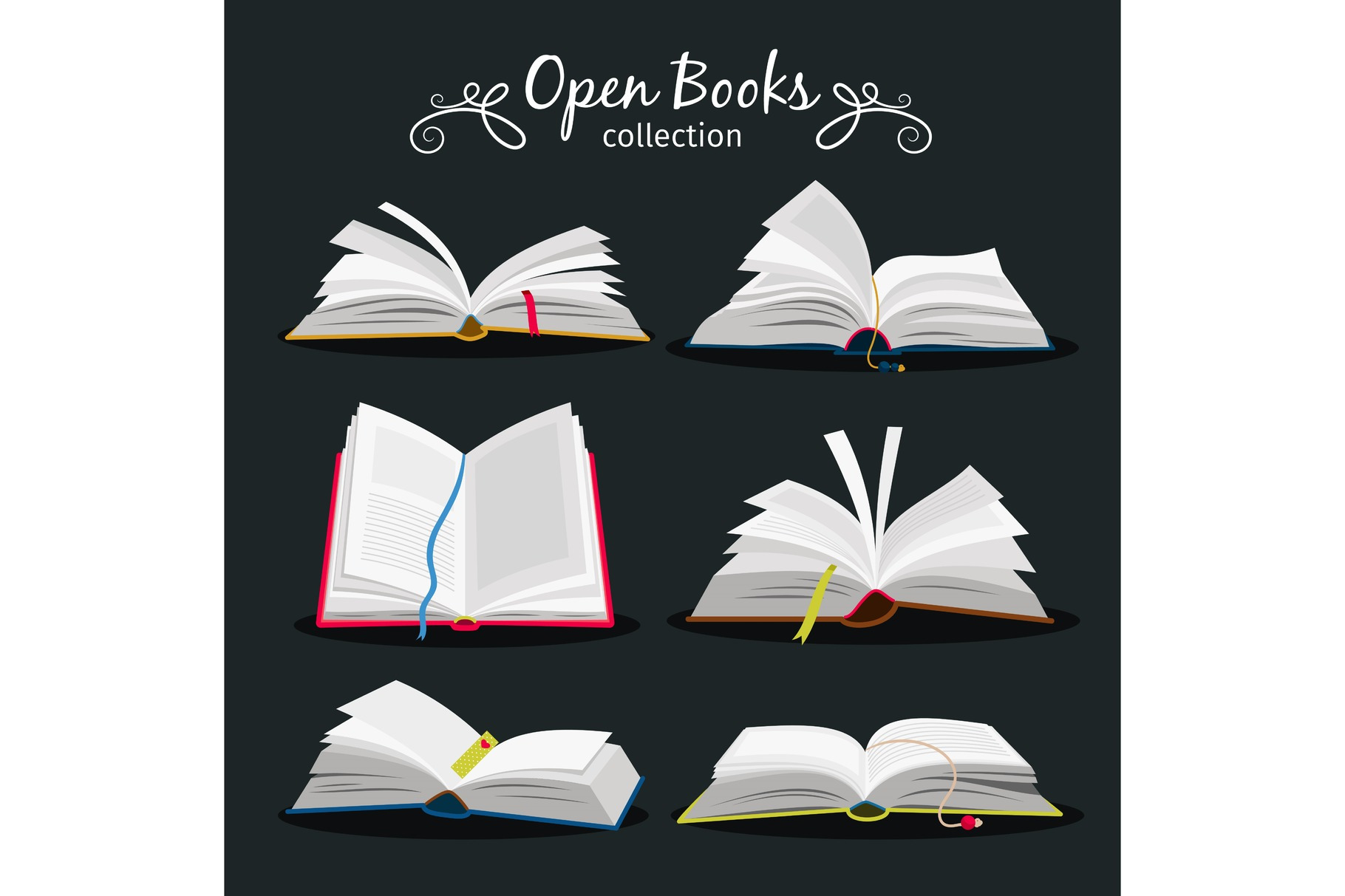 Open books. New open book set with bookmark between pages for ...