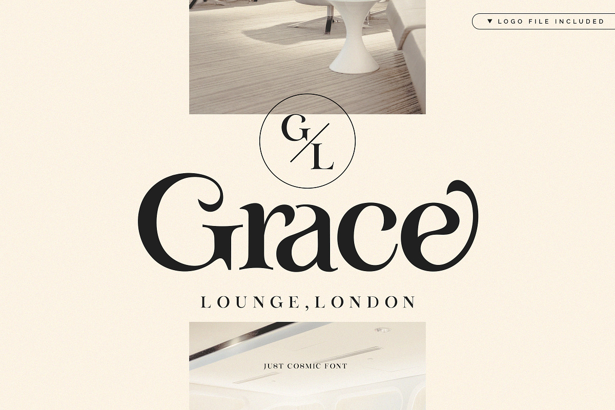 Just Cosmic Font + Premade Logos