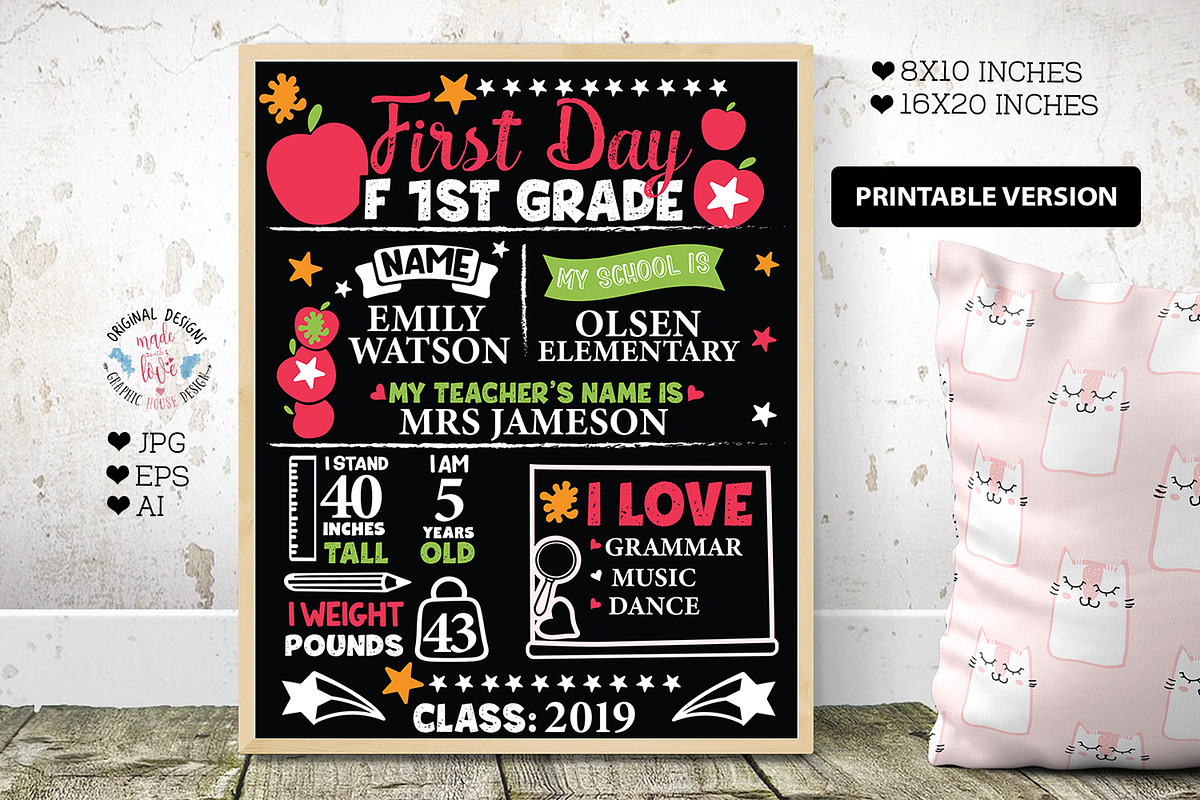 First Day of First Grade Template, an Education Illustration by Graphic ...