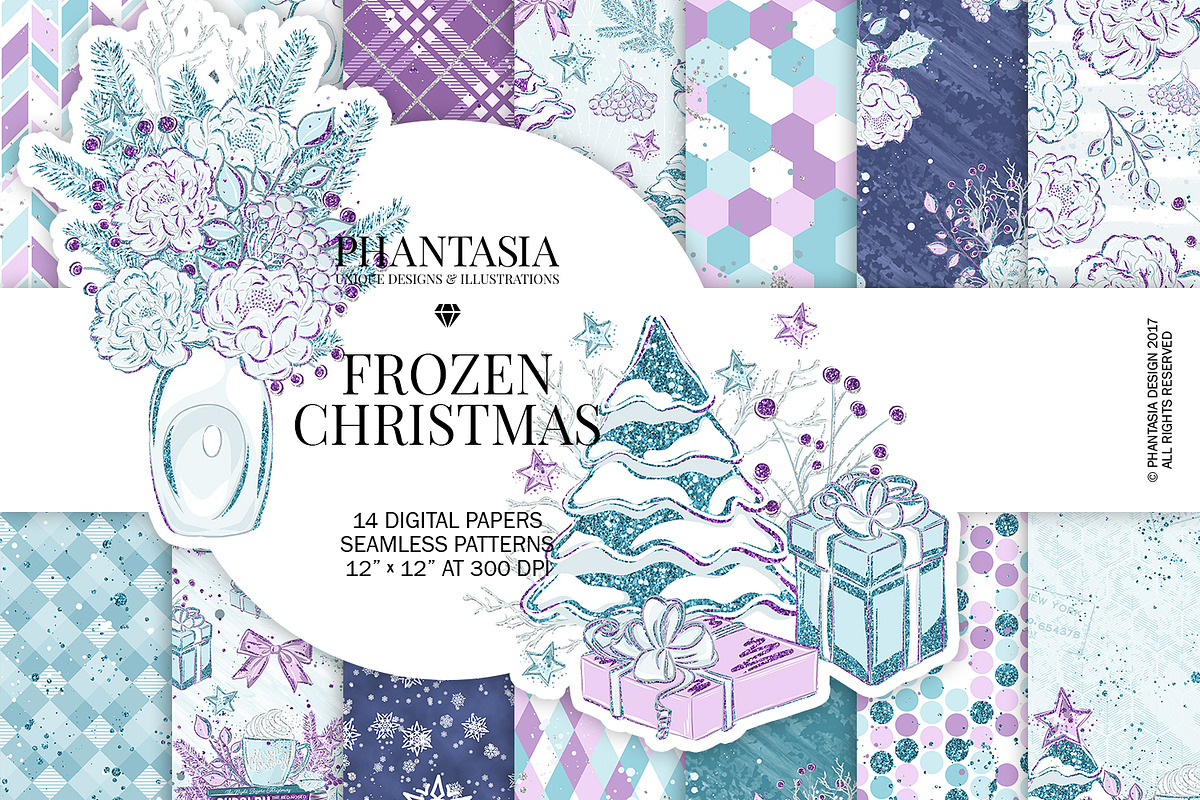 Frozen Winter Digital Paper Pack, a Pattern Graphic by Phantasia Design