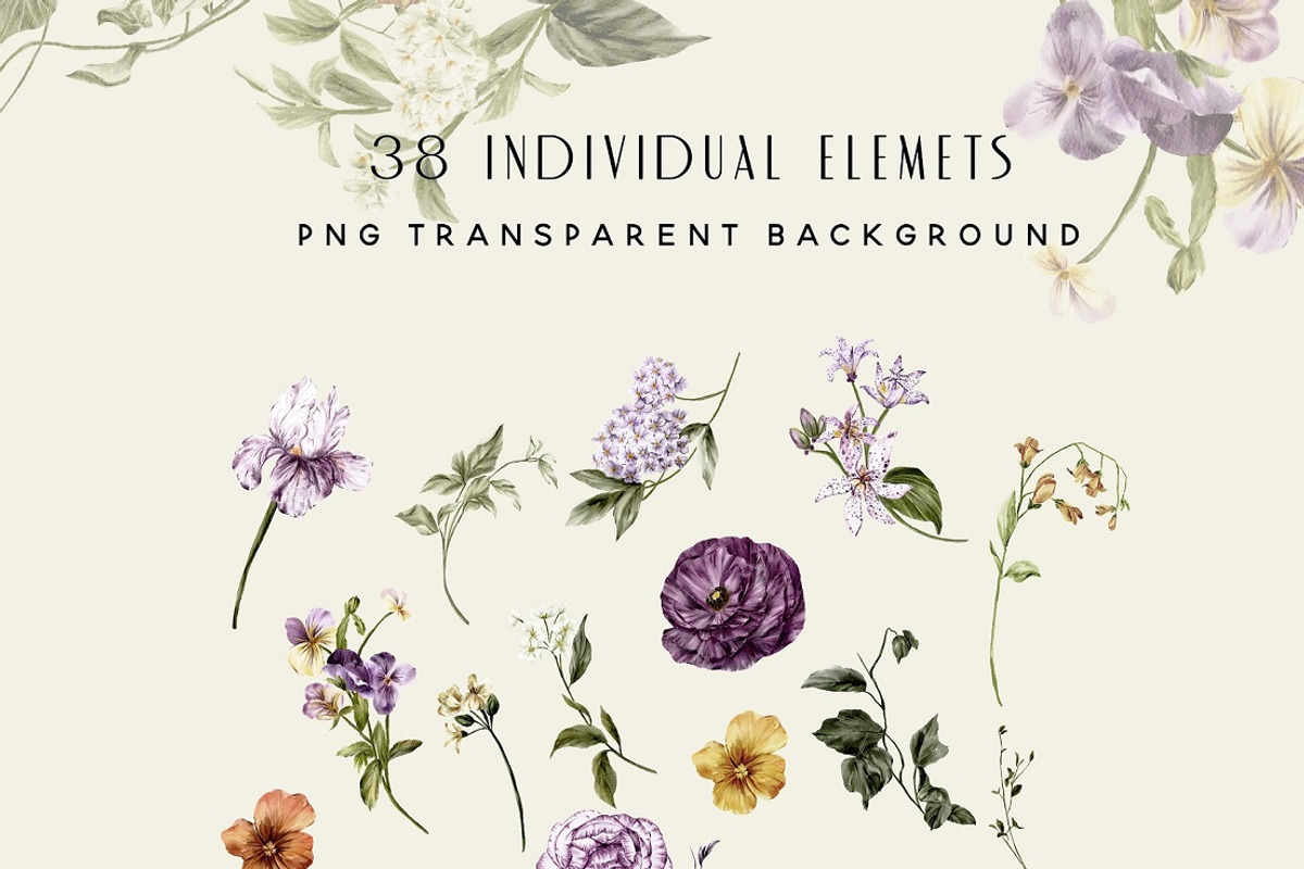 Purple and Yellow Watercolor Flowers, a Decorative Illustration by ...