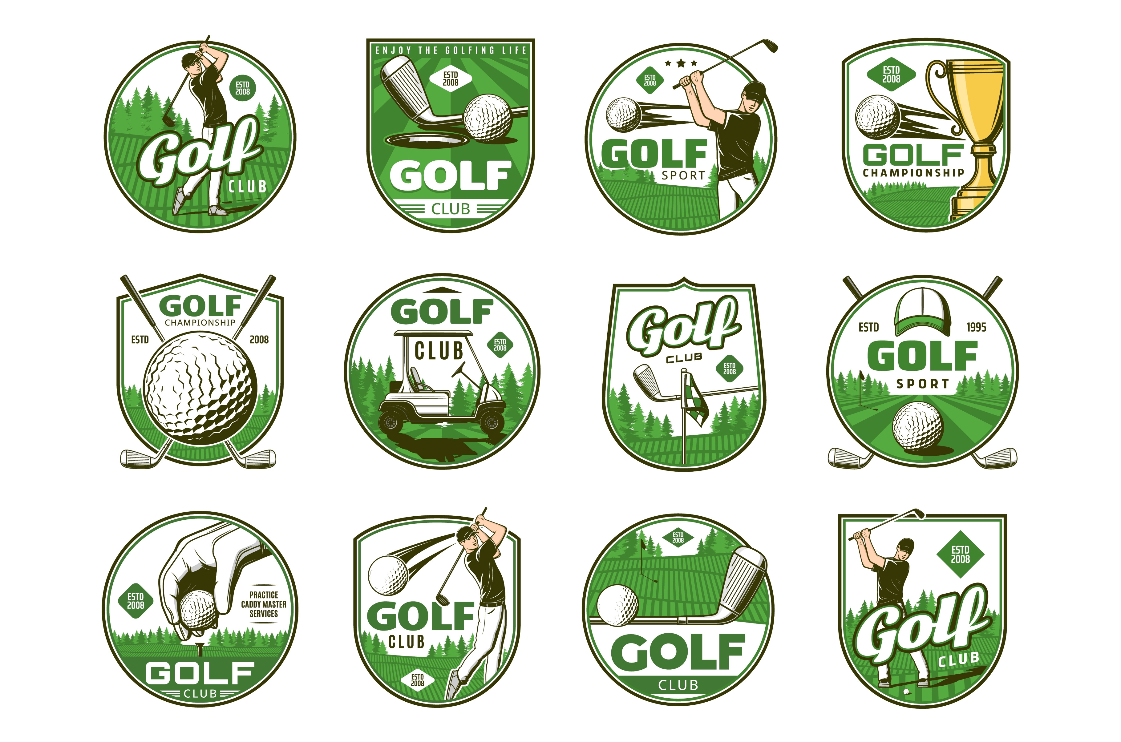 Golf sport icons of balls, clubs, an Illustration by Vector Tradition