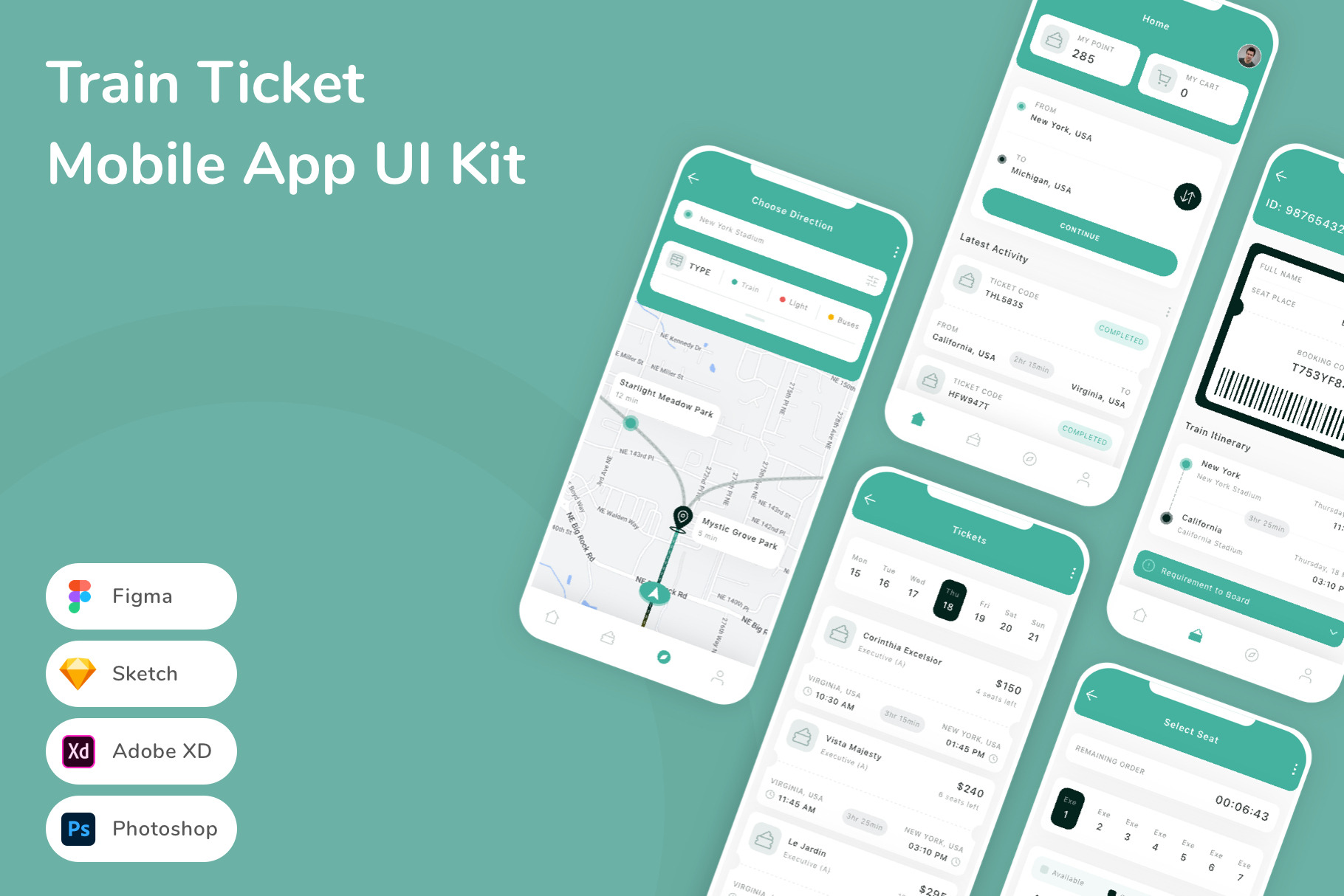 Train Ticket Mobile App UI Kit, an UI Kit Template by Betush