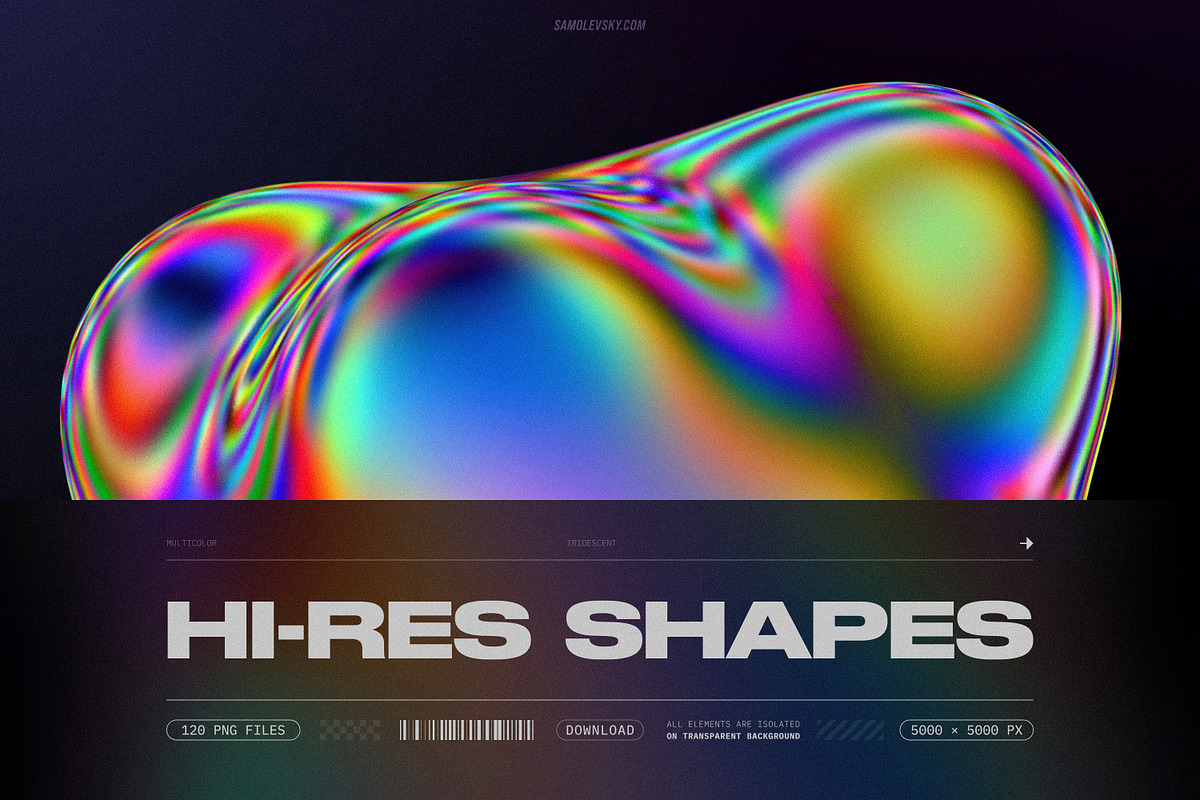 120 Iridescent Geometric 3D Shapes Pack vol.3
