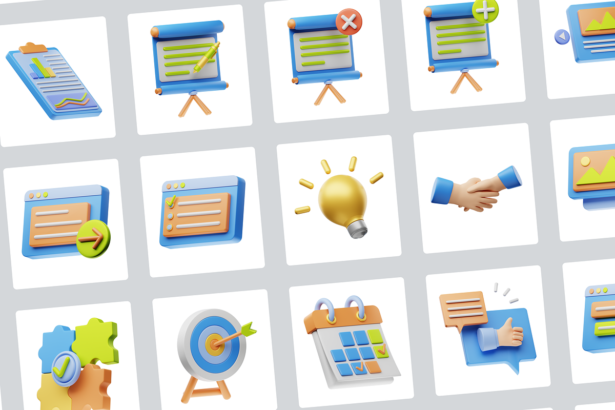 3D Presentation Icons, a 3D by Flat Icons | Creative Market