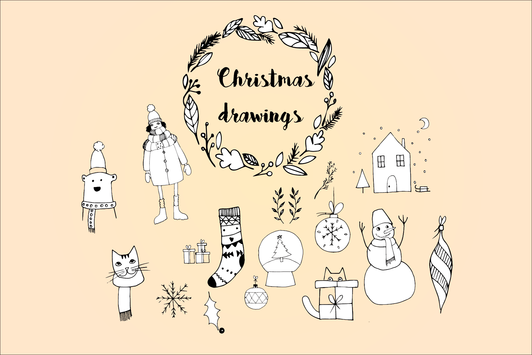 Christmas drawings pack, an Illustration by Ink Factory