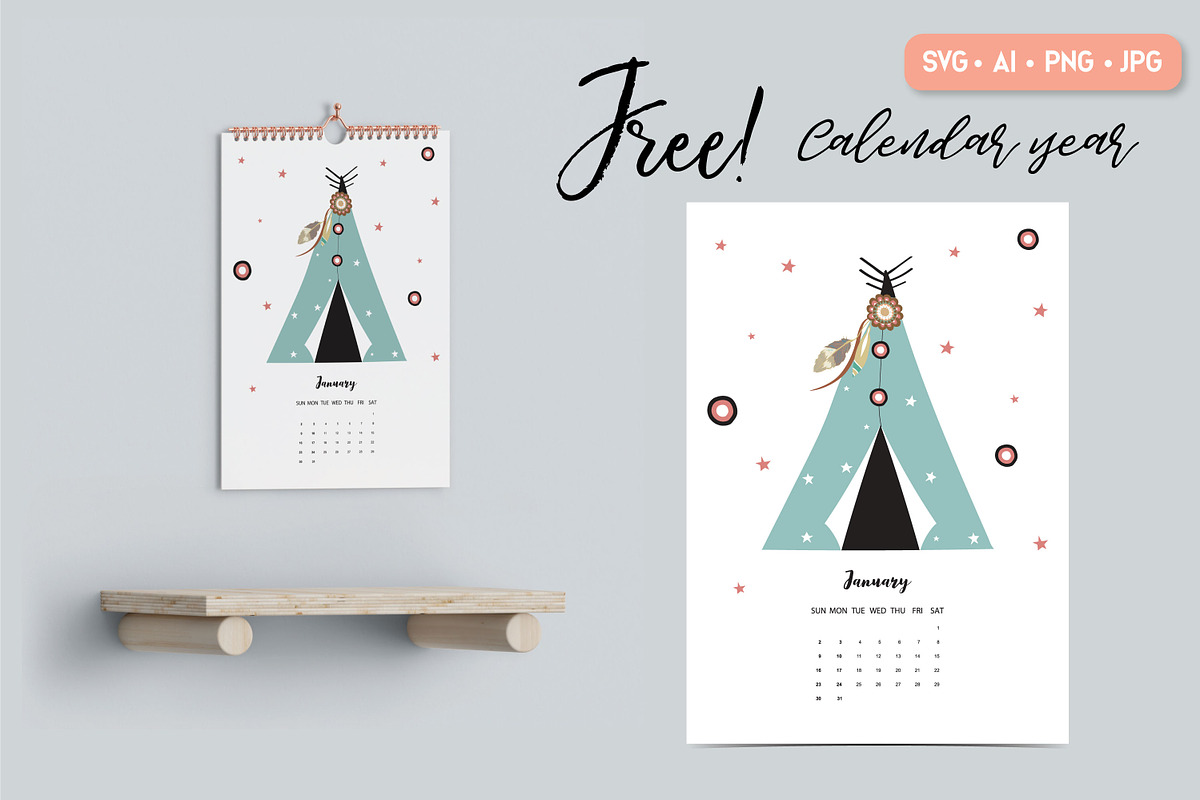 Cute 2022 boho calendar template | Creative Market