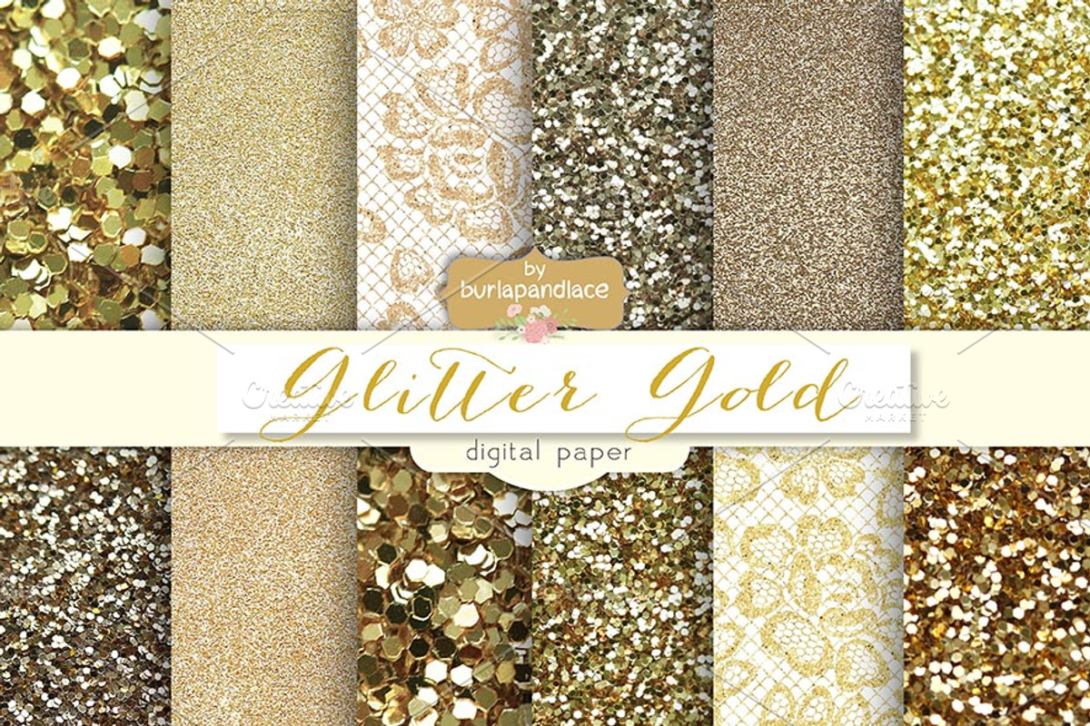Glitter Gold digital paper, a Pattern Graphic by burlapandlace