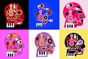 Six Musical Heads art collages, an Illustration by danjazzia