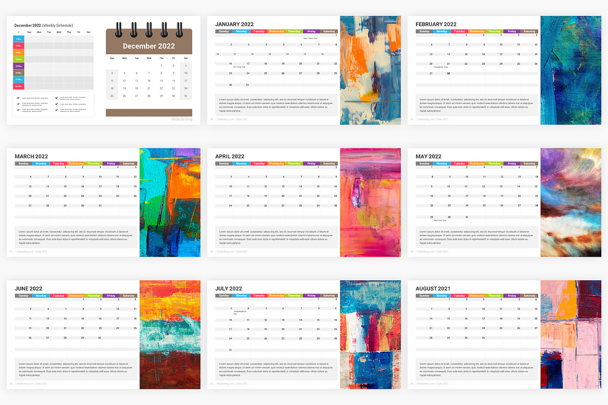 2022 Calendar Google Slides Diagrams