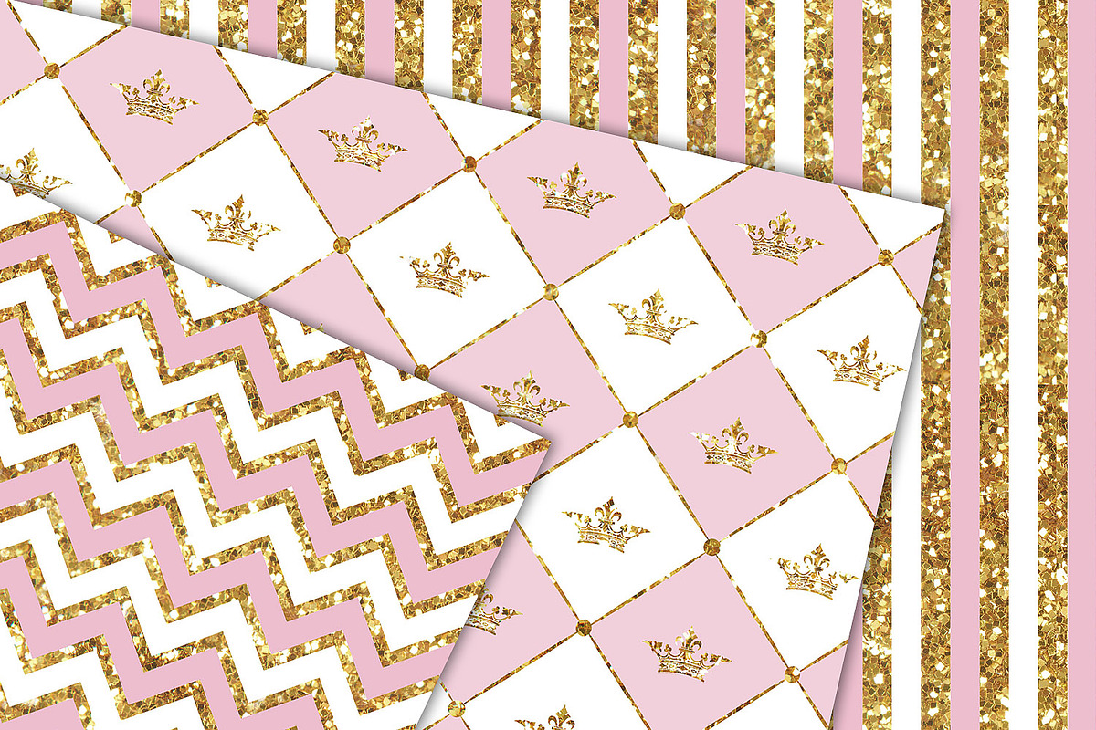 Pink & Gold Glitter Digital Paper, a Pattern Graphic by Digital Curio