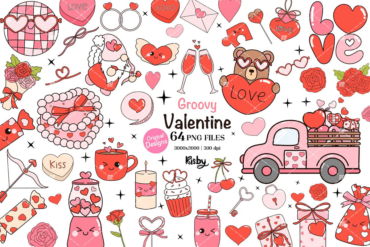 Groovy Valentines Day Clipart, a Decorative Illustration by KisbyArt ...