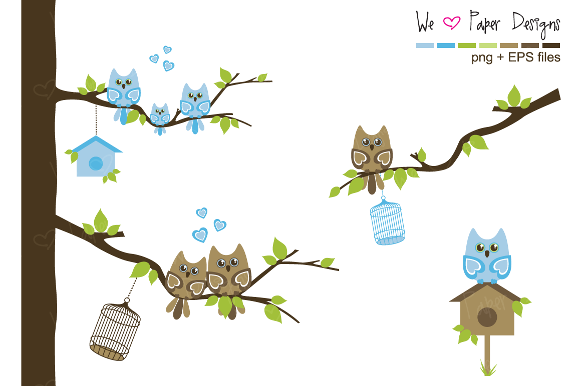 Blue and Brown Owl Family Clip Art, an Illustration by We Heart Paper ...