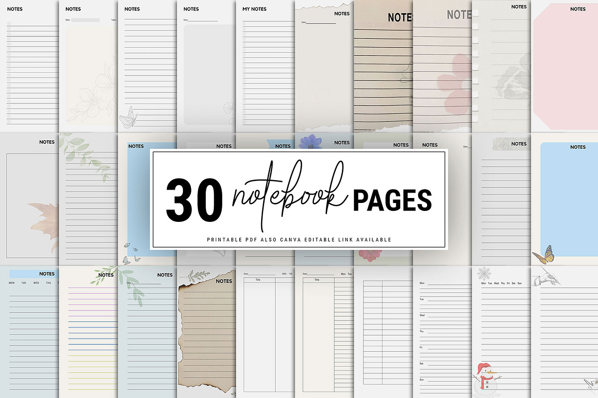 Canva 30 Notebook Pages, a Stationery Template by MaxSimplify