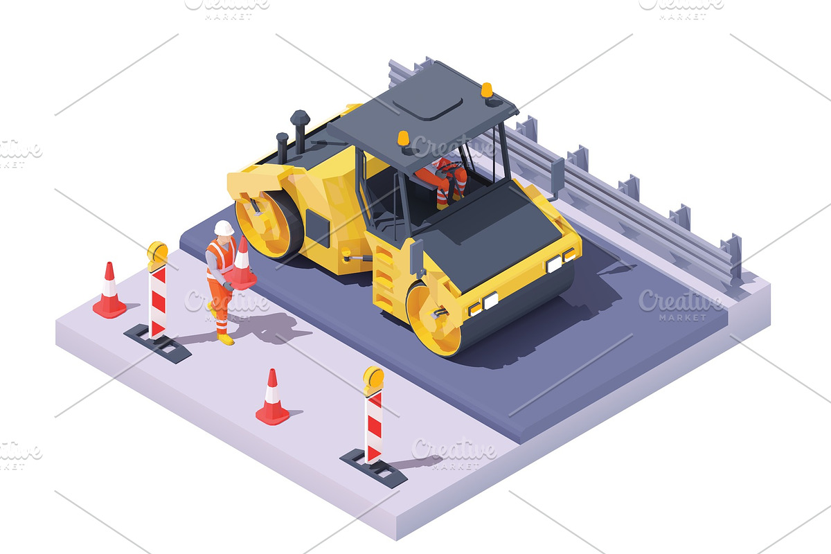 Roller at road construction site, a Transportation Illustration by tele52