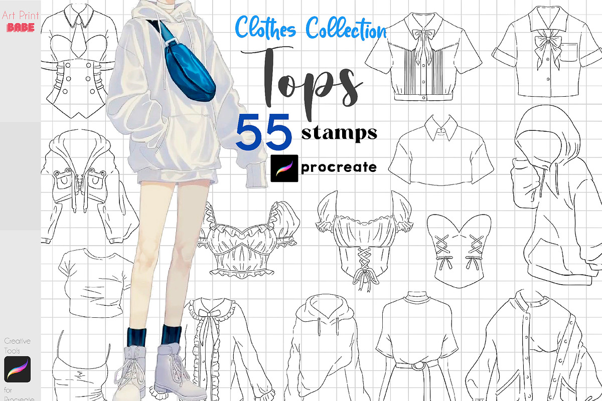 Procreate Clothes Stamp Anime Guides, a Brush Add-On by ArtPrintBabe