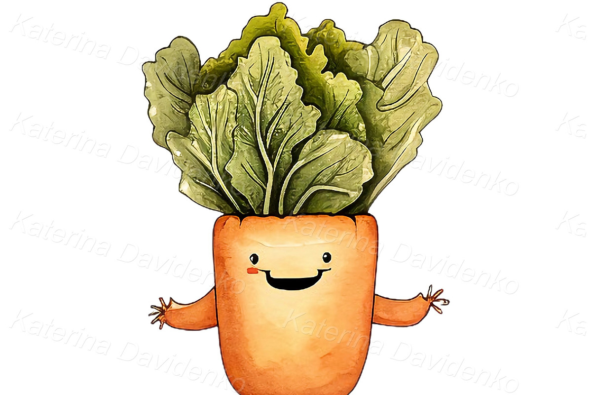 Cartoon vegetable with happy faces, a Food Illustration by Bubert Art
