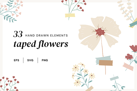 33 Taped flowers vector set, an Object Graphic by Pinkbrush
