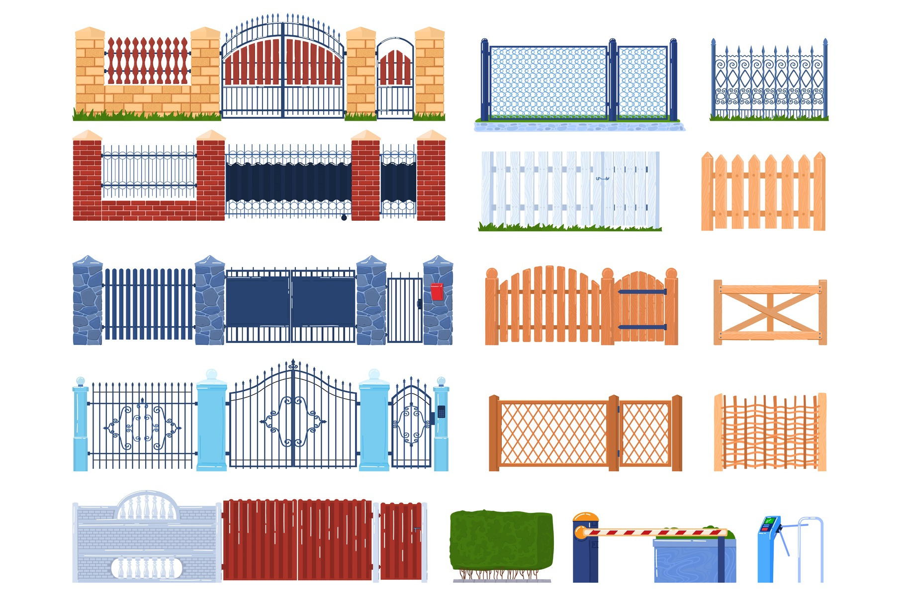 Gate and fence vector illustration, a Decorative Illustration by ...
