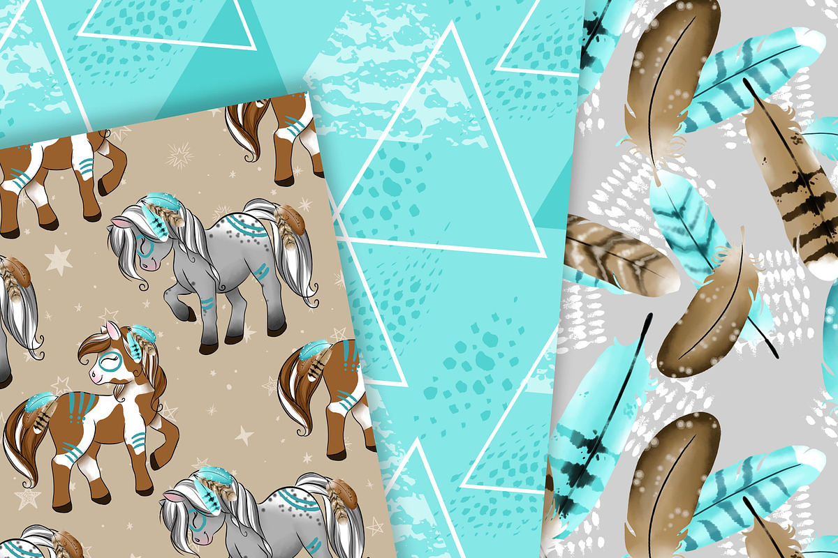 Native horses pattern, a Pattern Graphic by DarinaDigital