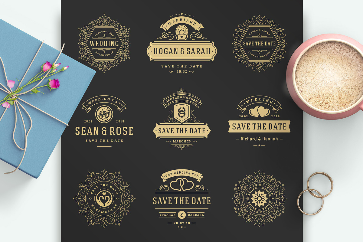 18 Wedding Logos and Badges, a Branding & Logo Template by Vasya Kobelev