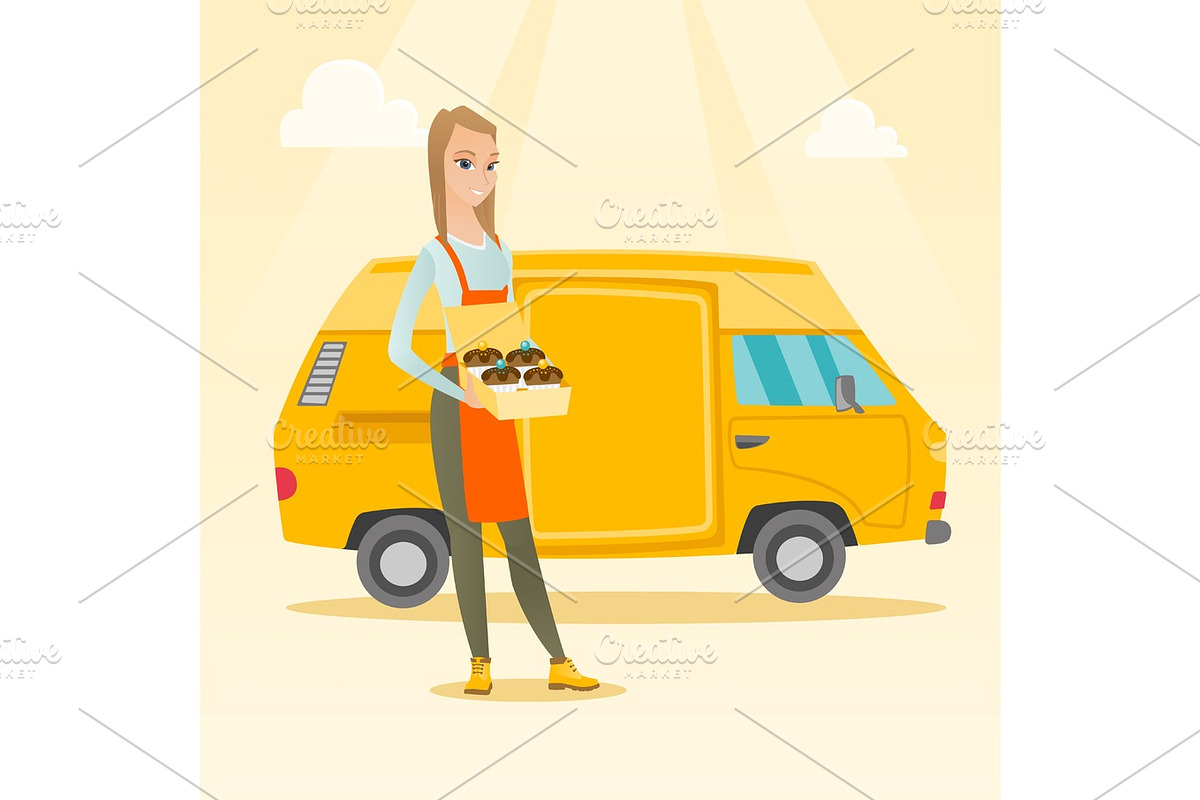 Baker delivering cakes vector illustration., a Food Illustration by ...
