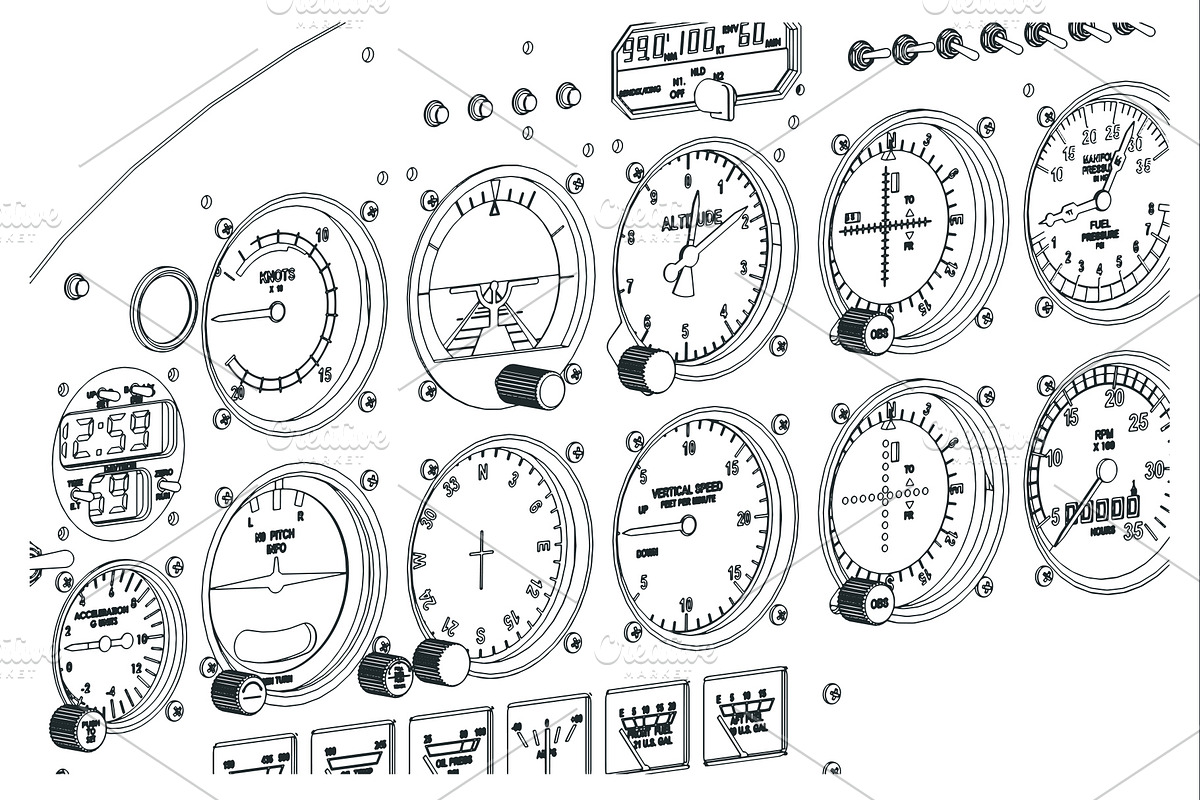 Airplane Control Dashboard Set, a Technology Illustration by Blacklight