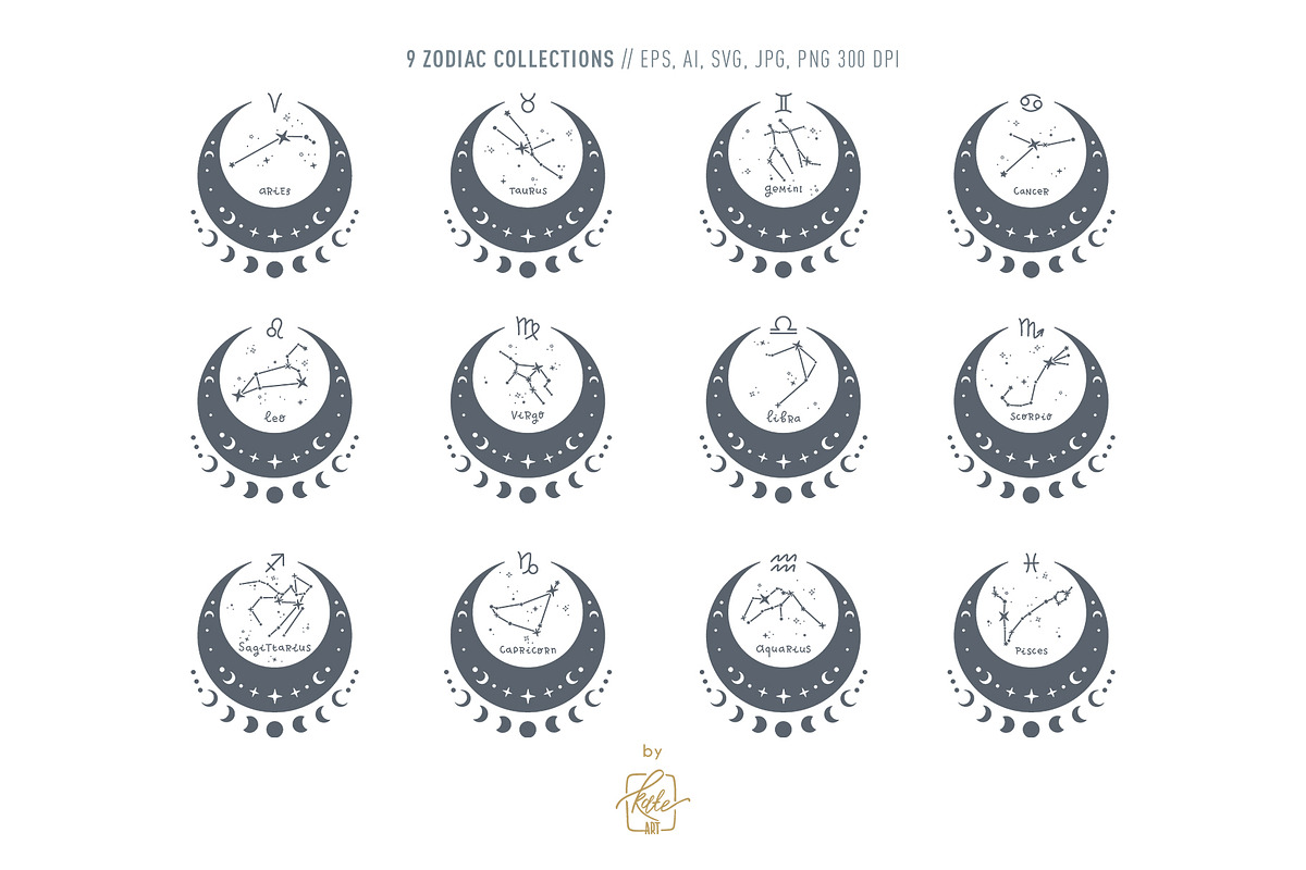 ZODIAC SIGNS LINE ART | Creative Market