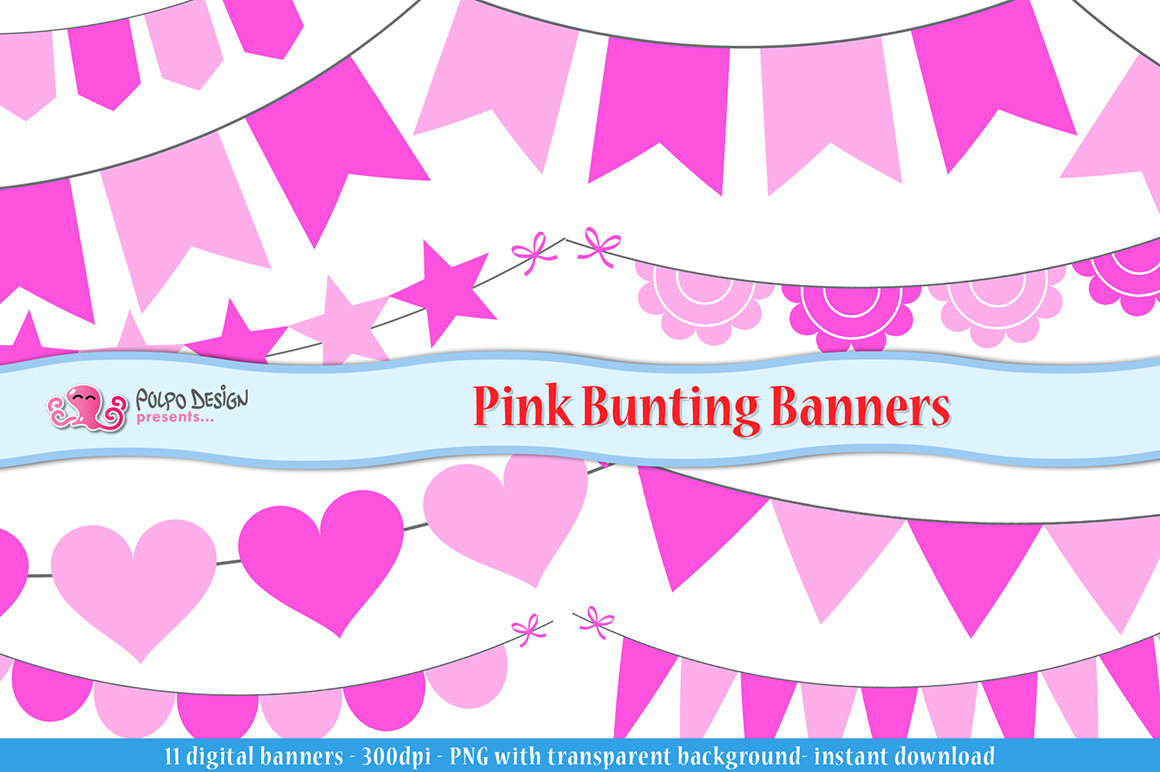 Pink Bunting Banners clipart, an Object Graphic by PolpoDesign