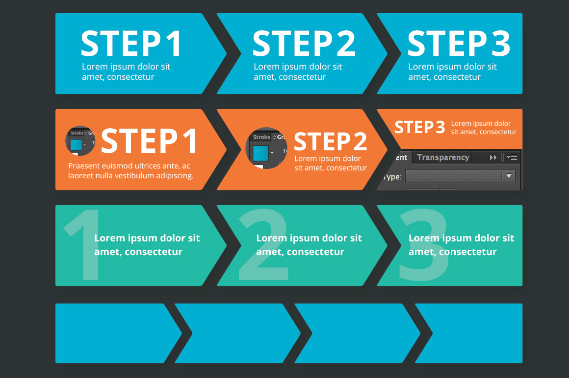 Flat Vector 3 and 4 Step Process, a Templates & Theme by Josh Johnson