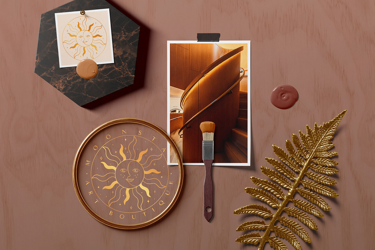 Golden Sacred Sun Logo Designs, a Decorative Illustration by Olya Creative