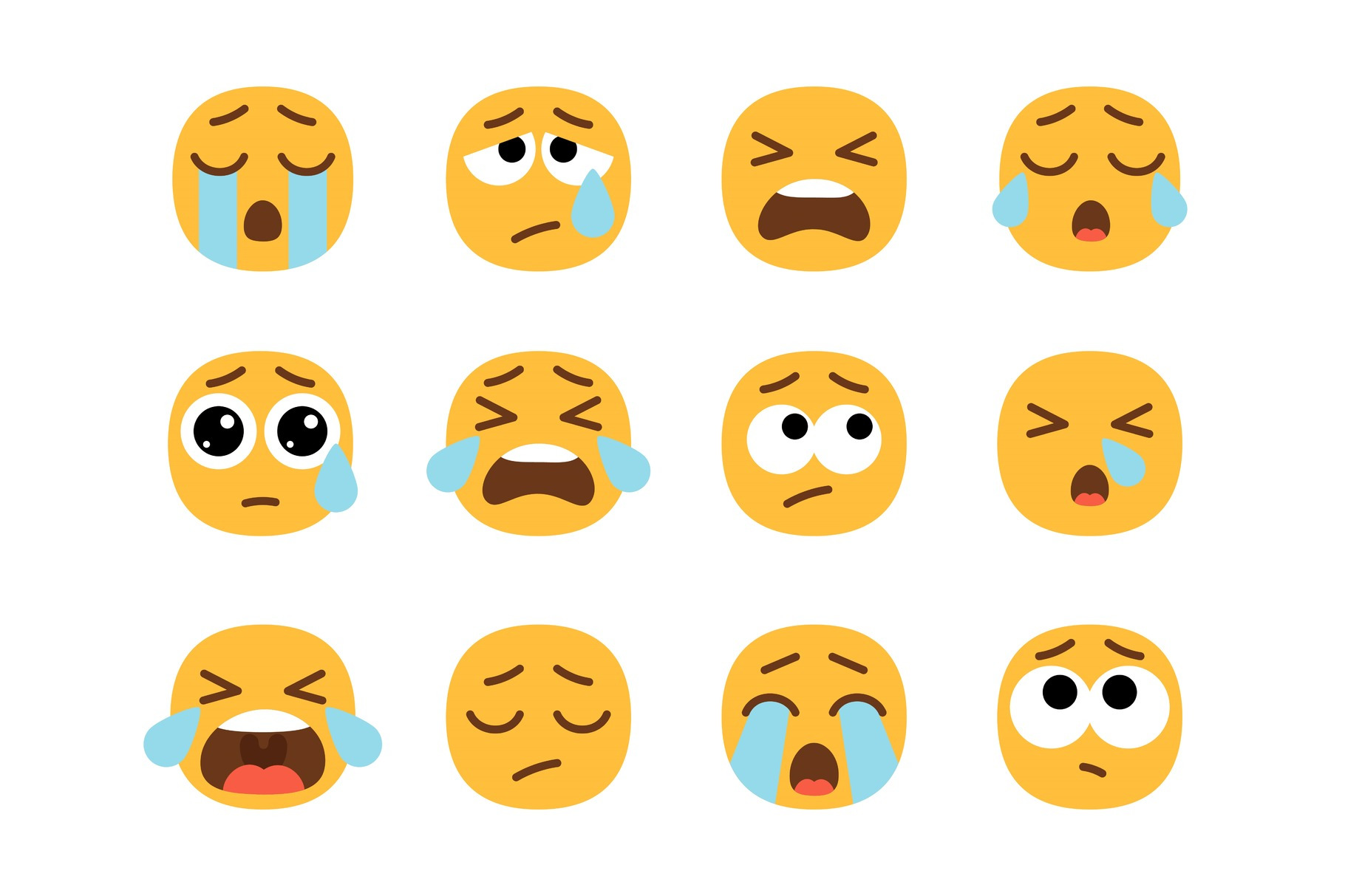 Yellow crying emoji faces | People Illustrations ~ Creative Market