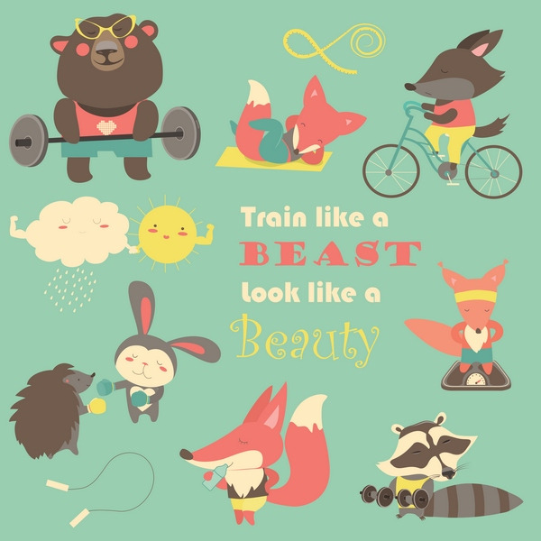 Set of animals working out, an Animal Illustration by masastarus