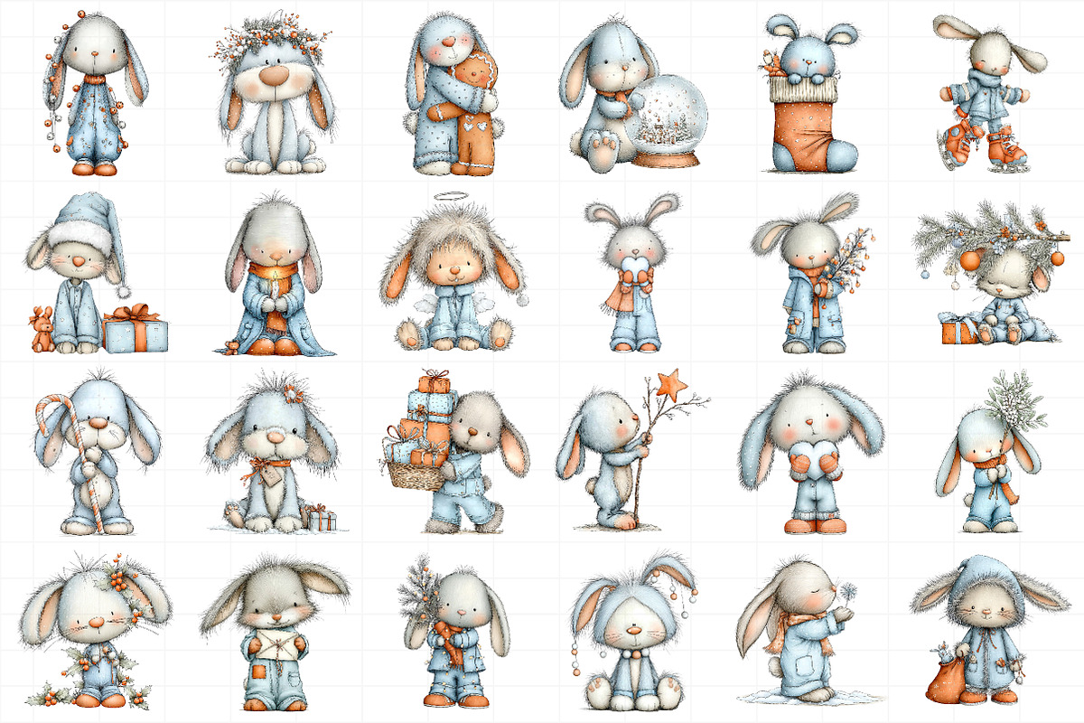 Christmas Bunny Clipart Bundle, an Illustration by Daily.Designs