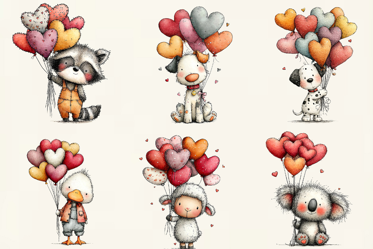 Animals Valentine's Day Clipart, an Illustration by DreamCafeArt