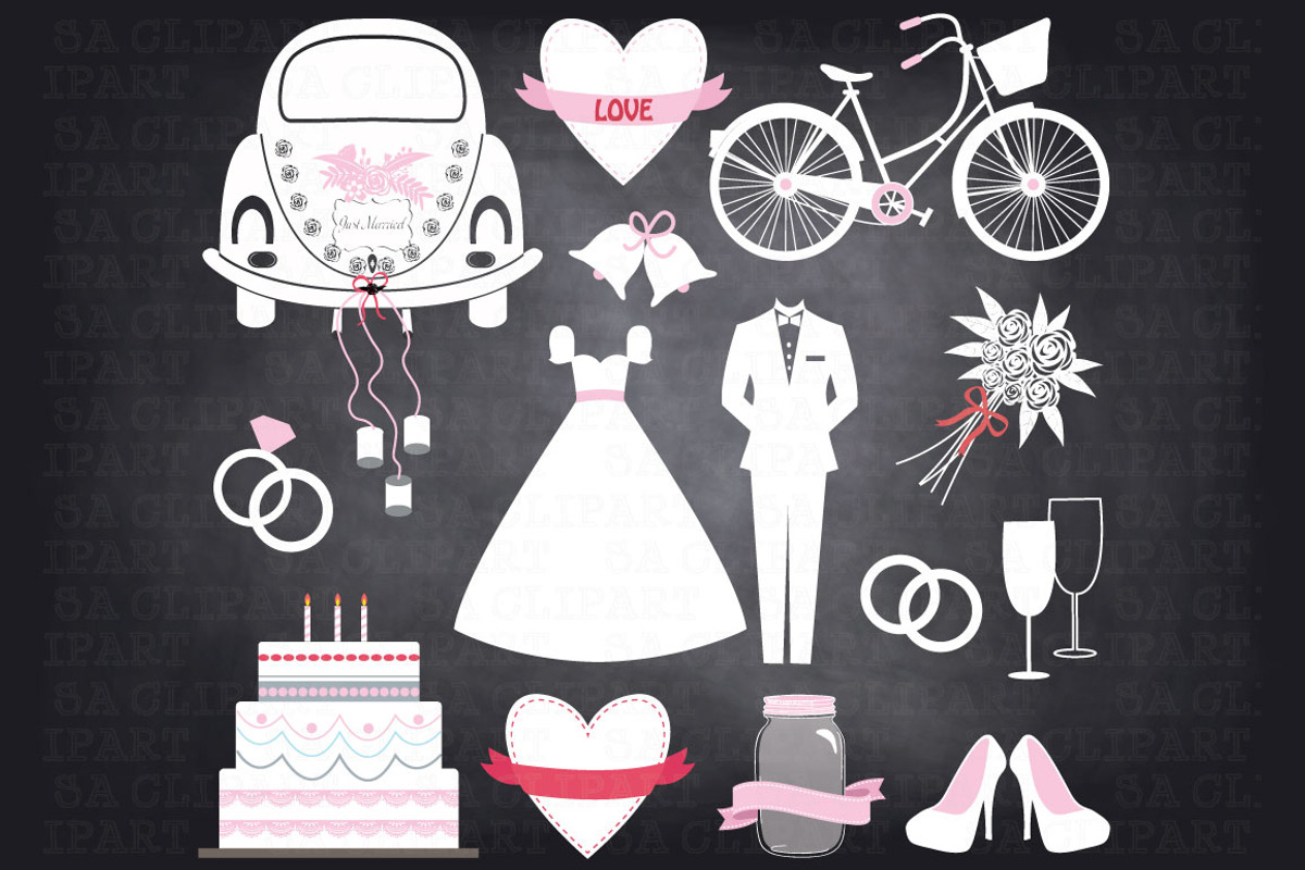 Chalkboard Wedding Doodle ClipArt, an Illustration by SA ClipArt